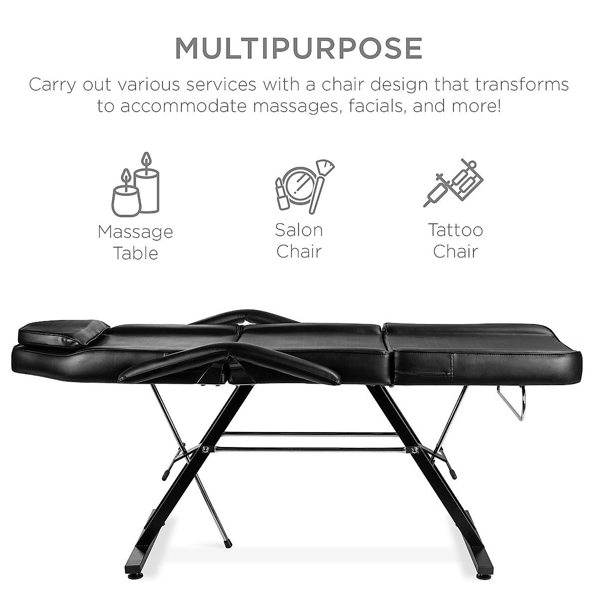 Best Choice Products 71in 3-Section Multipurpose Massage Bed, Spa & Salon Facial, Tattoo Chair w/Hydraulic Stool, Removable Headrest, Facial Cradle, Towel Hanger - Black