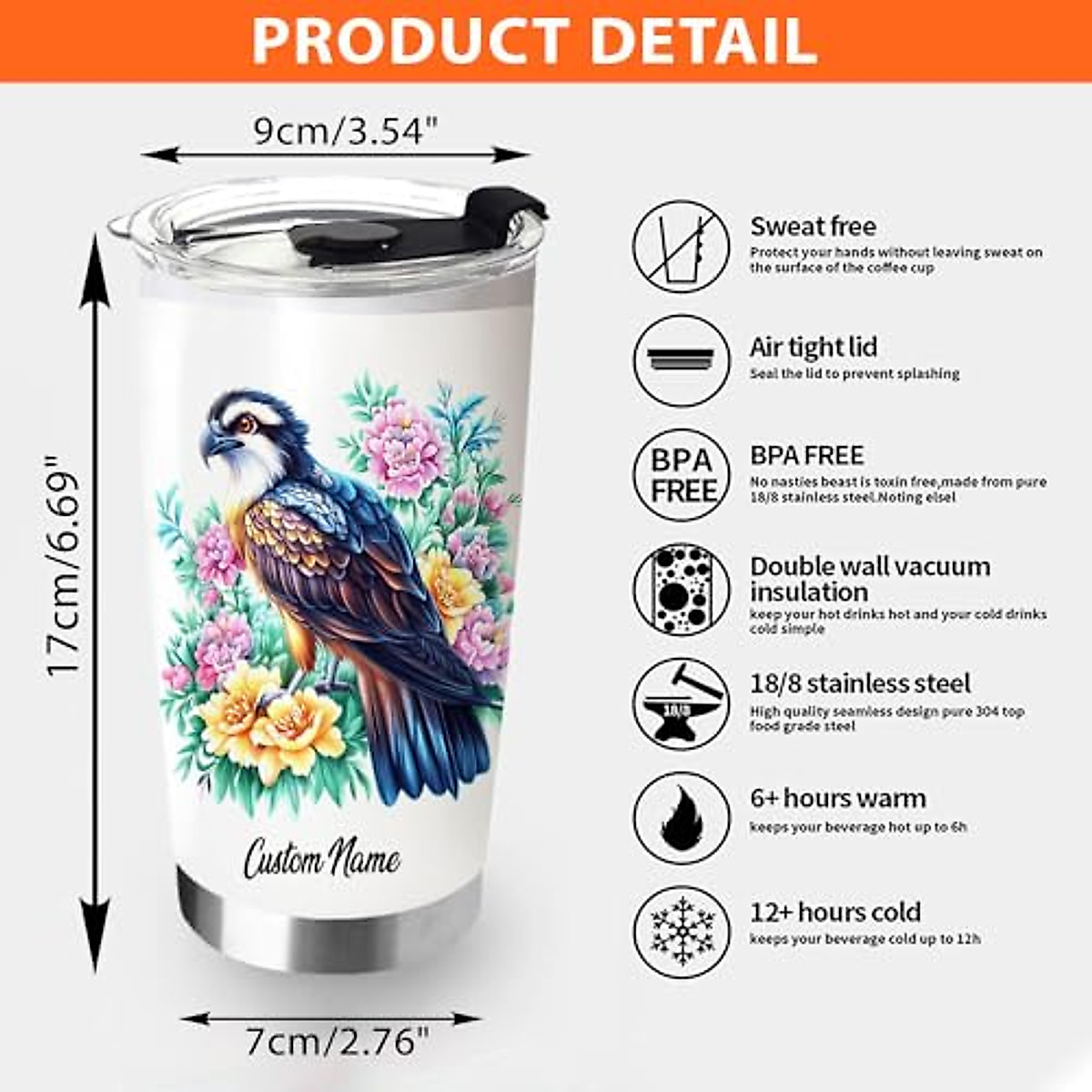 Ospreys Gifts, Personalized Tumbler with Ospreys Animal’s Name – Custom Cup for Animal Lovers, Gift for Women, Men, Boys, Girls, Gift for Birthdays & Christmas, 20oz Steel Coffee Cup iJ63aL