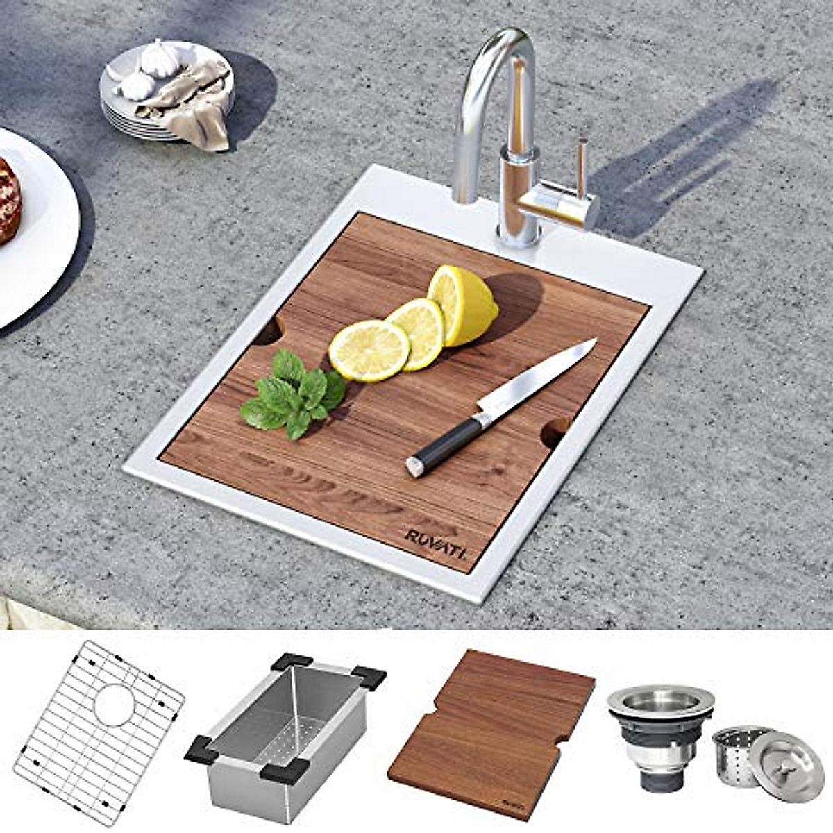 Ruvati 15 x 20 inch Workstation Drop-in Topmount Bar Prep RV Sink 16 Gauge Stainless Steel - RVH8210