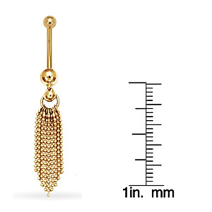 14k Gold 14-Gauge Tassel Bead Drop Body Jewelry Belly Ring (10mm x 50mm) (yellow-gold)