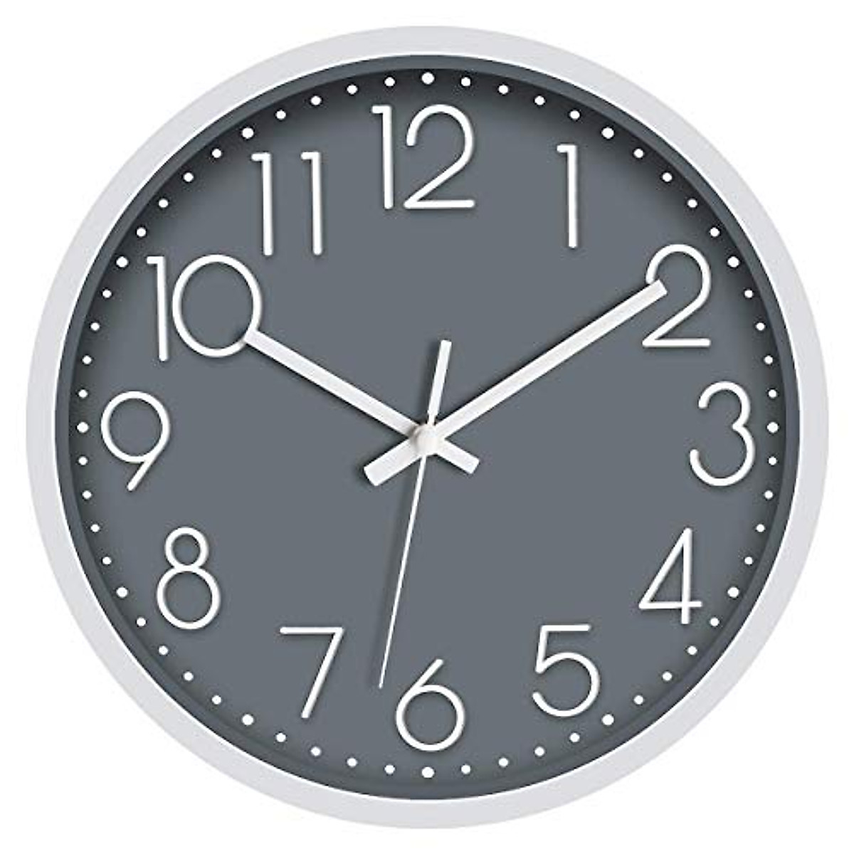 Foxtop 12 Inch Non-Ticking Wall Clock Silent Quartz Battery Operated Round Wall Clock Modern Easy to Read Clock for Office School Classroom Home Bedroom Living Room Kitchen (Gray)