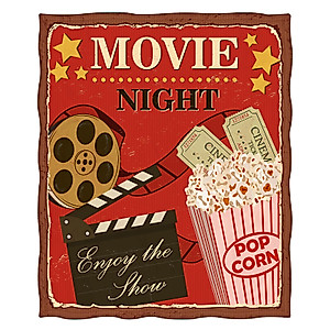 Levens Movie Theme Blanket Gifts for Women Girls Boys, Popcorn Cinema Print Decoration for Home Bedroom Living Room All Seasons, Soft Comfort Smooth Lightweight Throw Plush Blankets Red 50"x60"