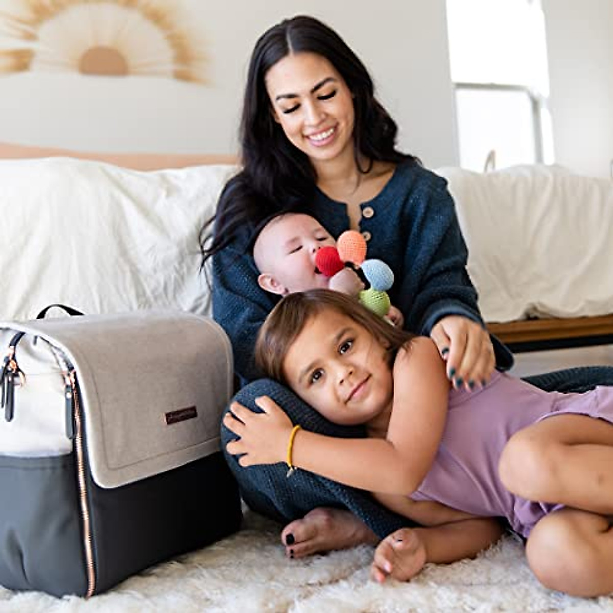 Petunia Pickle Bottom Boxy Backpack, Diaper Bag, Stylish Baby Bag, Spacious Backpack, On-The-Go Moms, Sand/Black