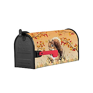Fall Squirrels Magnetic Mailbox Covers Standard Size 18x21 Inch, Maple Leaves Autumn Mailbox Wraps Mailbox Post Cover Seasonal Fall Thanksgiving Holiday Mailbox Decor for Outside Garden Yard