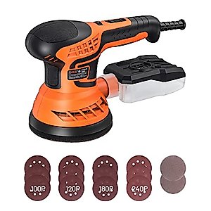 Random Orbital Sander, DWT 2.8A 350W Power Orbital Sander with 7 Variable Speed, 14Pcs Sanding Discs(2Pcs Upgrade Dust-free Sandpaper), Cyclone Box, 5-Inch Corded Electric Sander for Sanding Wood/Rust