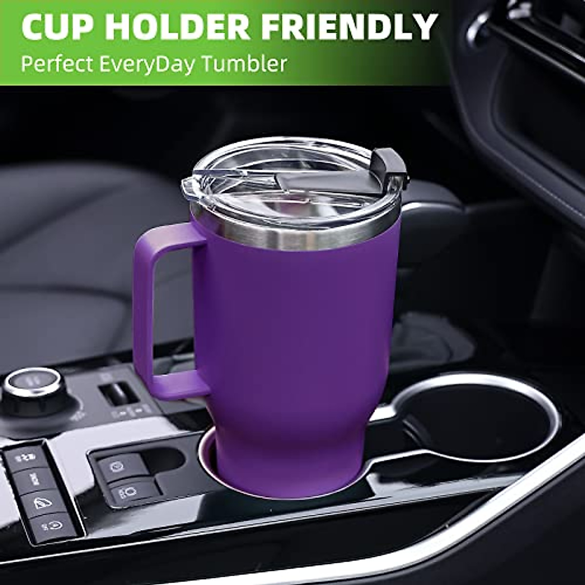 mininoo 40 oz Tumbler with Handle and Straw, Insulated Tumbler with Handle Leak Proof, Large Tumbler with Lid and Straw (Purple)