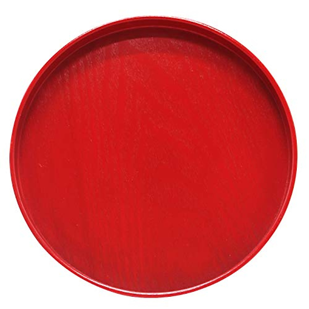 Round Solid Wood Serving Tray, Non-Slip Tea Coffee Snack Plate Food Meals Serving Tray with Raised Edges for Home Kitchen Restaurant(10.6inch,Red )