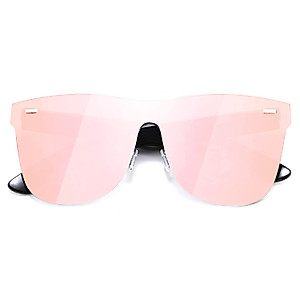 FEISEDY Mirrored Rimless Sunglasses One Piece Lens Reflective Sunglasses for Women Men B2647