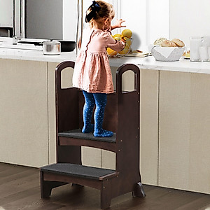 Empower Your Little Chef with The Kids Step to It Stool - Stylish Toddler Step Stool & Wooden Kitchen Step Stool with Safety Non-Slip Mat – Espresso