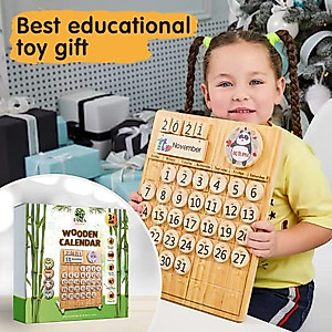 Panda Brothers Wooden Perpetual Calendar - Montessori Toy for Kids Learning Seasons, Months and Days of The Year, Preschool Calendar for Kids Learning at Home and Classroom Teaching, on Desk and Wall