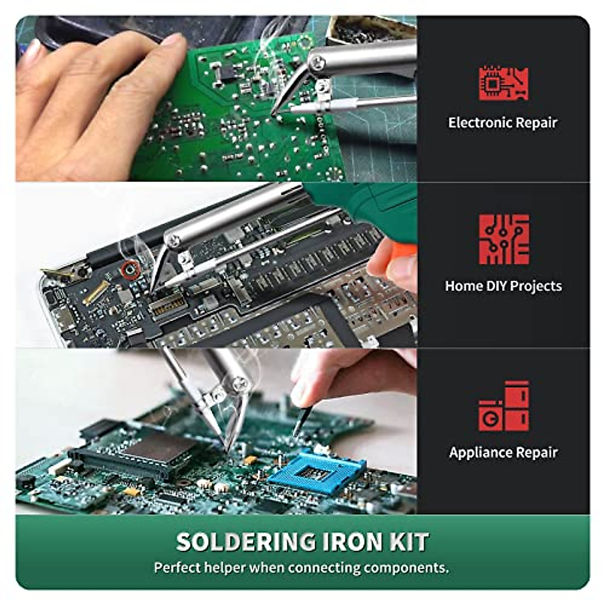 Soldering Iron Kit, Fulljion 60W Automatic Hand held Solder Welding Gun Tool with Welding Wire,Desoldering Pump for Soldering Circuit Board, Home DIY, Electronic Repair