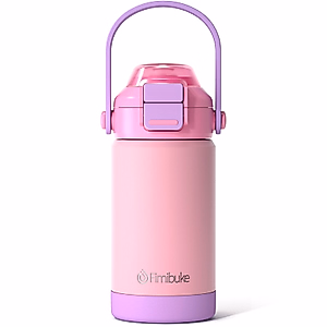 Kids Water Bottle with Straw & Chug(2-in-1 Lid), 14oz Kids Insulated 18/8 Stainless Steel Water Bottle for School Girls Boys Toddler Water Bottle Leak Proof & Spill Proof Kids Cups (1, B1.Pink)