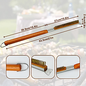 Weiwavivi 21'' Pizza Oven Brush,Brass bristles Pizza Stone Cleaning Brush with Scraper,Outdoor Pizza Oven Accessories