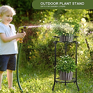 YHIJURS Metal Plant Stand Indoor, 2 Tier Plant Stands, 20.3'' Tall Iron Corner Potted Flower Stand Outdoor, Heavy Duty Plants Shelf, Planter Holder, Art Decor for Garden -Black