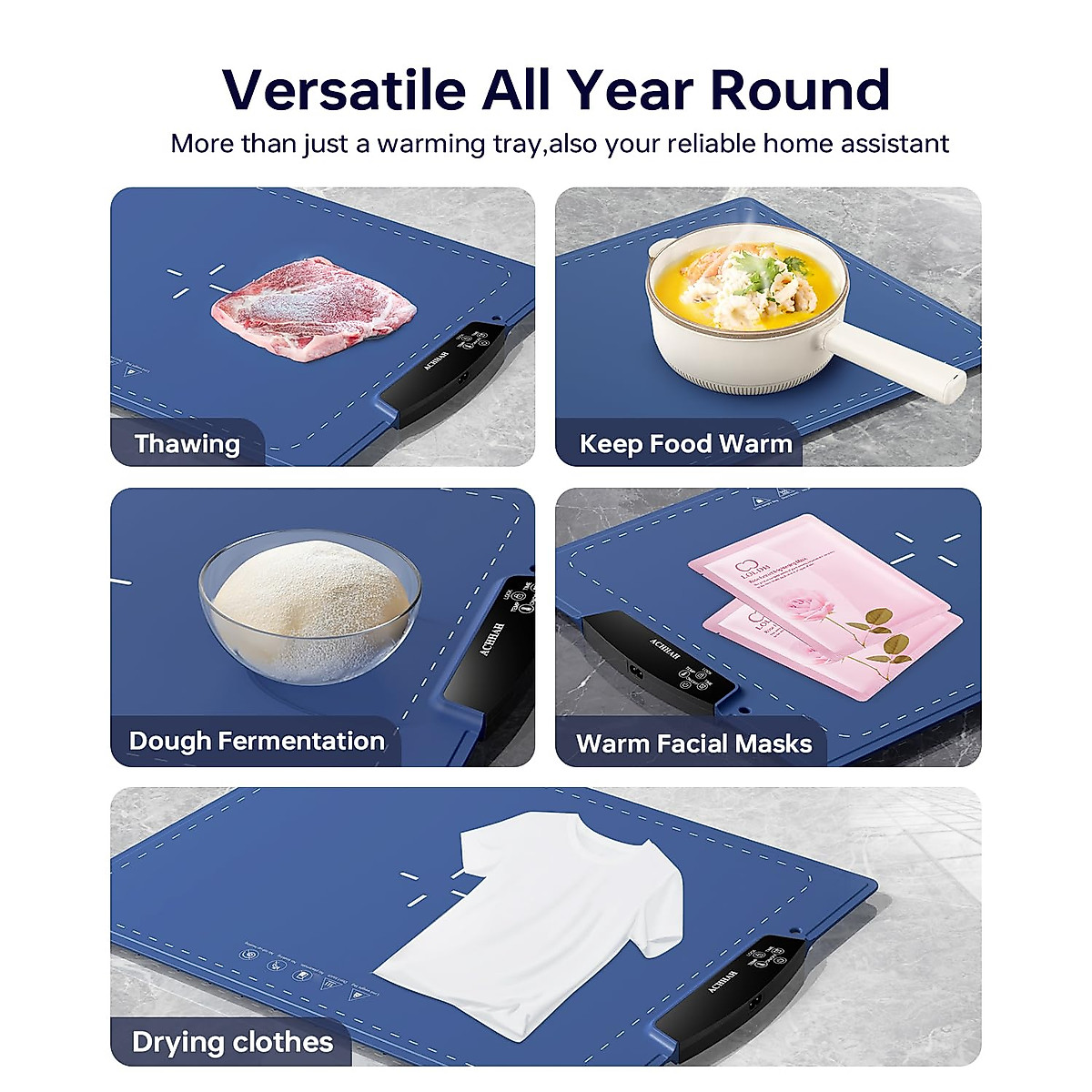 Food Warming Tray, Electric Food Warming Mats with 9 Temperature & 11 Timer Settings, Auto Shut-Off, Rollable Silicone Food Warmer for Buffets, Parties, Gatherings, Christmas, Everyday Use, Navy Blue