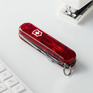 Victorinox Signature Lite Swiss Army Knife, Compact, 7 Functions, Swiss Made Pocket Knife with Pressurized Ballpoint Pen, LED and Key Ring - Ruby