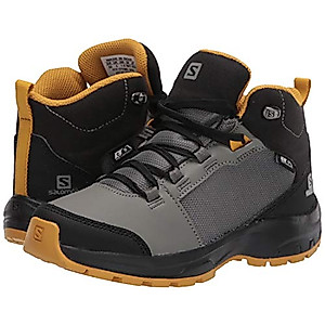 Salomon Kid's Outward CLIMASALOMON Waterproof Hiking Boots, Castor Gray/Black/Arrowwood, 3 Big Kid