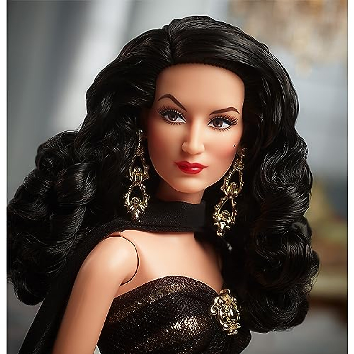 Collector Barbie Signature Doll, María Félix Wearing Elegant, Glimmering Gold and Black Gown with Ornate Jewelry, Barbie Tribute Collection