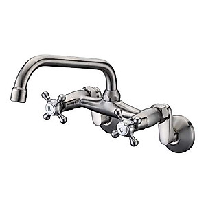 Sumerain Kitchen Wall Faucet 2 Cross Handle Brushed Nickel Wall Mounted Faucet 3" to 9" Adjustable Spread