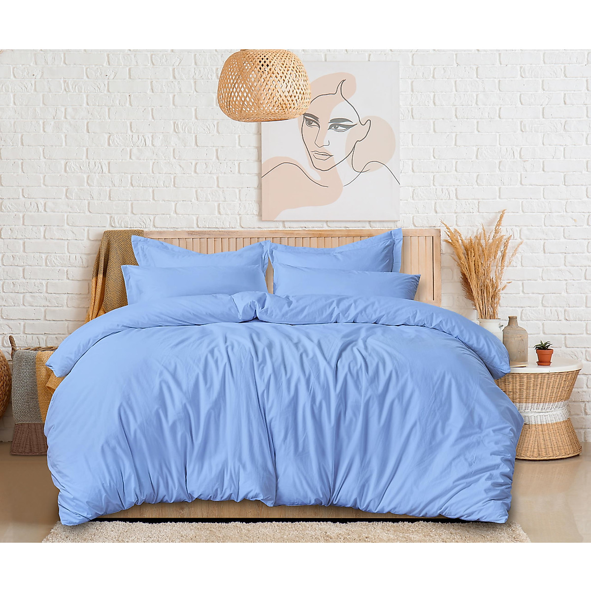 RUVANTI Sky Blue Duvet Cover King Size - Soft Egyptian Cotton Duvet Cover Set 3 Pieces with Button Closure, 1 Duvet Cover 106x96 inches and 2 Pillow Shams (No Comforter)