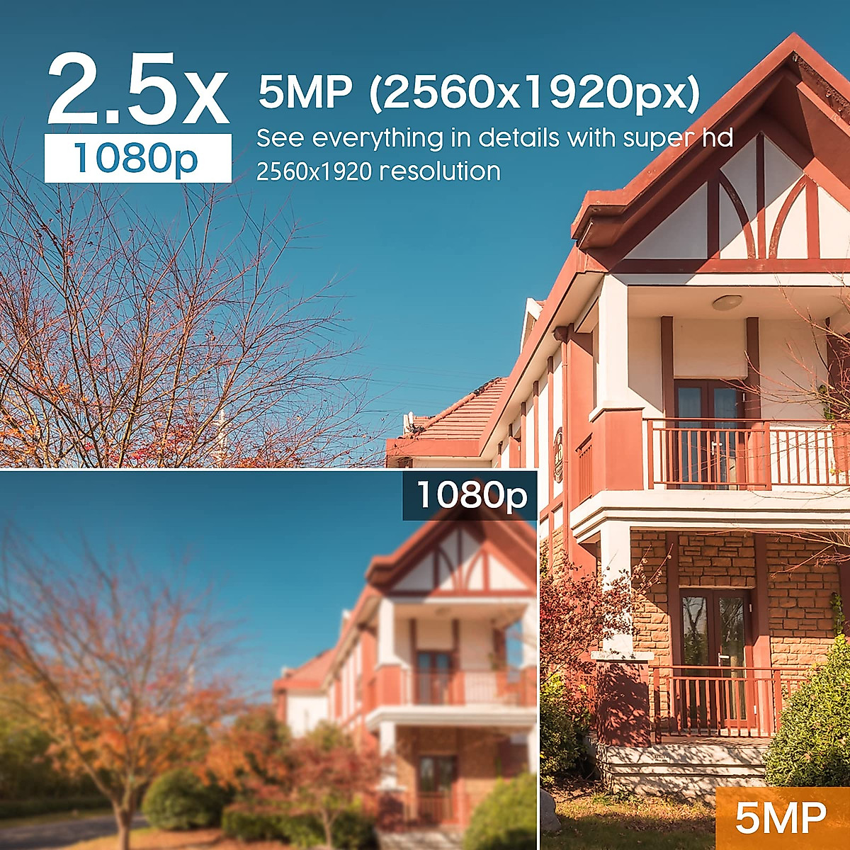 5MP Wireless Security Camera System No Hard Drive, 8 Channel Surveillance NVR Kits and 4pcs Super HD 5MP Outdoor Indoor WiFi Bullet Camera for Home Full Color Night Vision