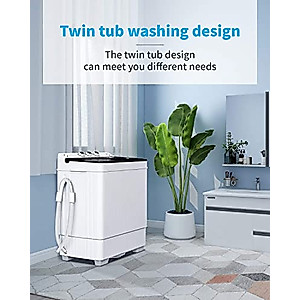 ROVSUN Compact Twin Tub 26lbs Portable Washing Machine, Mini Washer(18lbs) & Spiner(8lbs) / Built-in Drain Pump/Semi-Automatic for Camping, Apartments, Dorms & RV’s