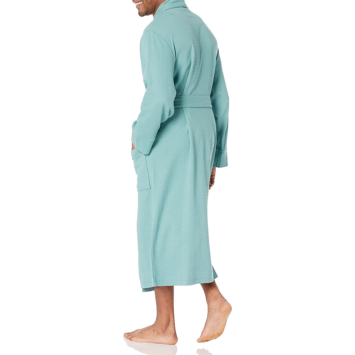 Amazon Essentials Men's Lightweight Waffle Robe (Available in Big & Tall), Teal Blue, Medium-Large