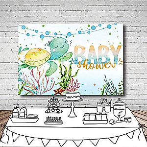 MEHOFOTO 7x5ft Ocean Baby Shower Photography Backdrop Under The Sea Sea Turtle Boy Party Decoration Starfish Ocean Theme Baby Shower Photo Studio Booth Background Banner for Cake Table Supplies