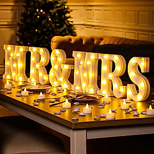 6 Pcs Mr and Mrs LED Sign 12 Pcs Flameless LED Candles 300 Pcs Artificial Rose Petals Neon Mr and Mrs Sign for Wedding Table Heart Romantic Candles Light up Letters for Romantic Night Decor (White)