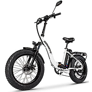 SOHOO 48V500W13AH 20"x4.0 Adult Folding Fat Tire E-Bike Mountain Electric Bicycle Beach Cruiser Snow Bike (White)