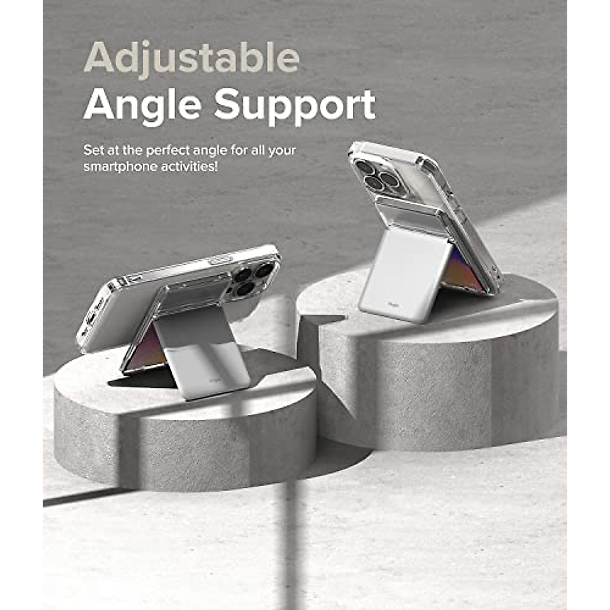 Ringke Magnetic Stand Slot Card Holder [Phone Wallet + Stand] ID & Credit Card Holder for Phone Case, Magnetic Card Wallet Compatible with Magsafe, iPhone 13, 12, Pro Max Mini - Clear & Light Gray