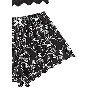 SOLY HUX Women's Cute Cartoon Print Lettuce Trim Cami Top and Shorts Cute Pajama Set Sleepwear Black Skull XL