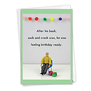 NobleWorks -1 Funny Men's Birthday Card with Envelope - Man Joke, Notecard for Happy Birthdays - Body Waxes C6950BDG