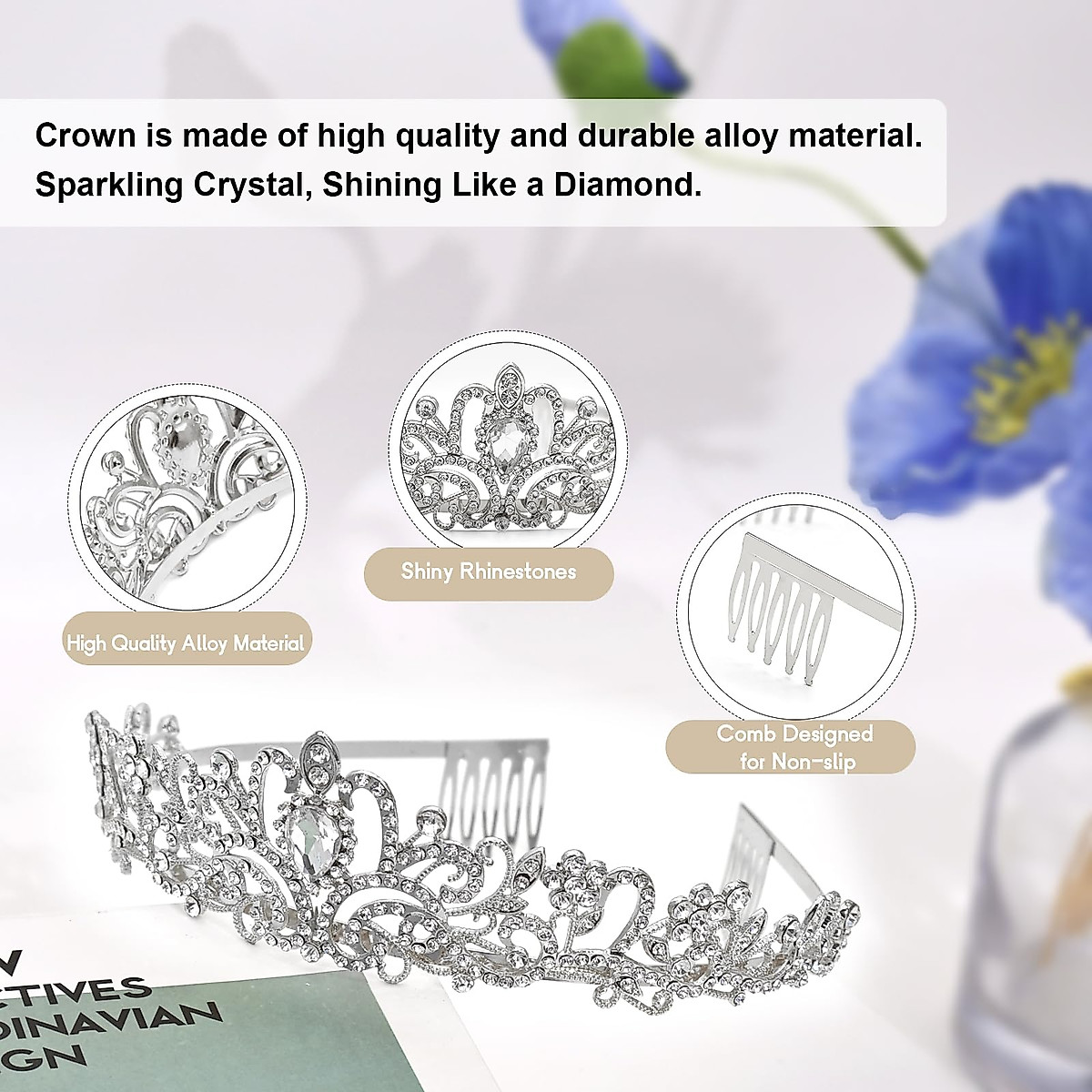 FORENEE Silver Crown Rhinestone Tiaras for Women Crystal Birthday Crown with Combs Queen Crown for Women Princess Tiaras for Halloween Wedding Christmas