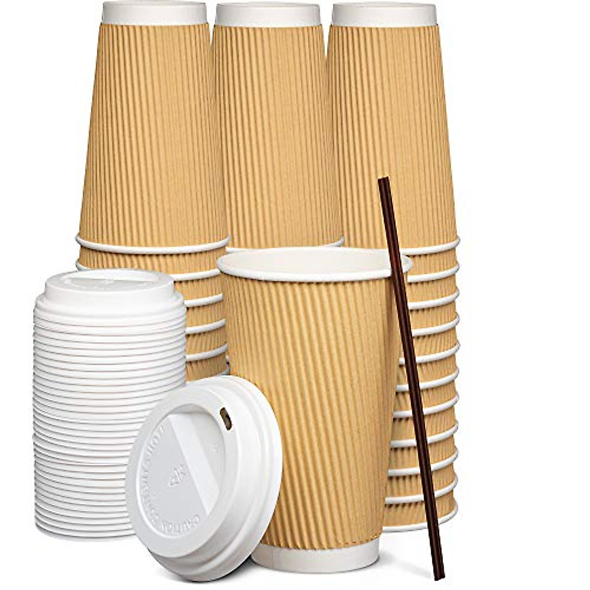 Comfy Package [50 Sets - 16 oz.] Insulated Ripple Paper Hot Coffee Cups With Lids