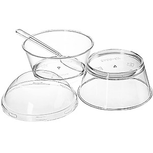 Foraineam 100 Pack 5 oz. Thick Plastic Dessert Cups with 100 Lids and 100 Spoons, Mini Clear Ice Cream Bowl Parfait Party Cups, Reusable Snack Serving Bowls for Desserts, Appetizers, Puddings, Fruits