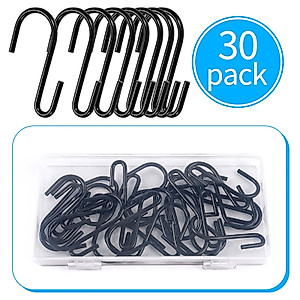 YAMAJA 30 Pack Small S Hooks for Hanging Spoons Pans Pots Kitchenware, Metal S Hooks for Hang Bags Towels, Apply Bathroom Office Tool Room, Black, 2.4 Inch