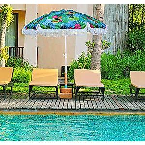 AMMSUN 6.5ft Heavy Duty HIGH Wind fringe Beach Umbrella with sand anchor & Tilt Sun Shelter , UV 50+ Sun Protection Outdoor Sunshade Umbrella with Carry Bag for Patio Garden Beach Pool Backyard Sports Multicolor Green