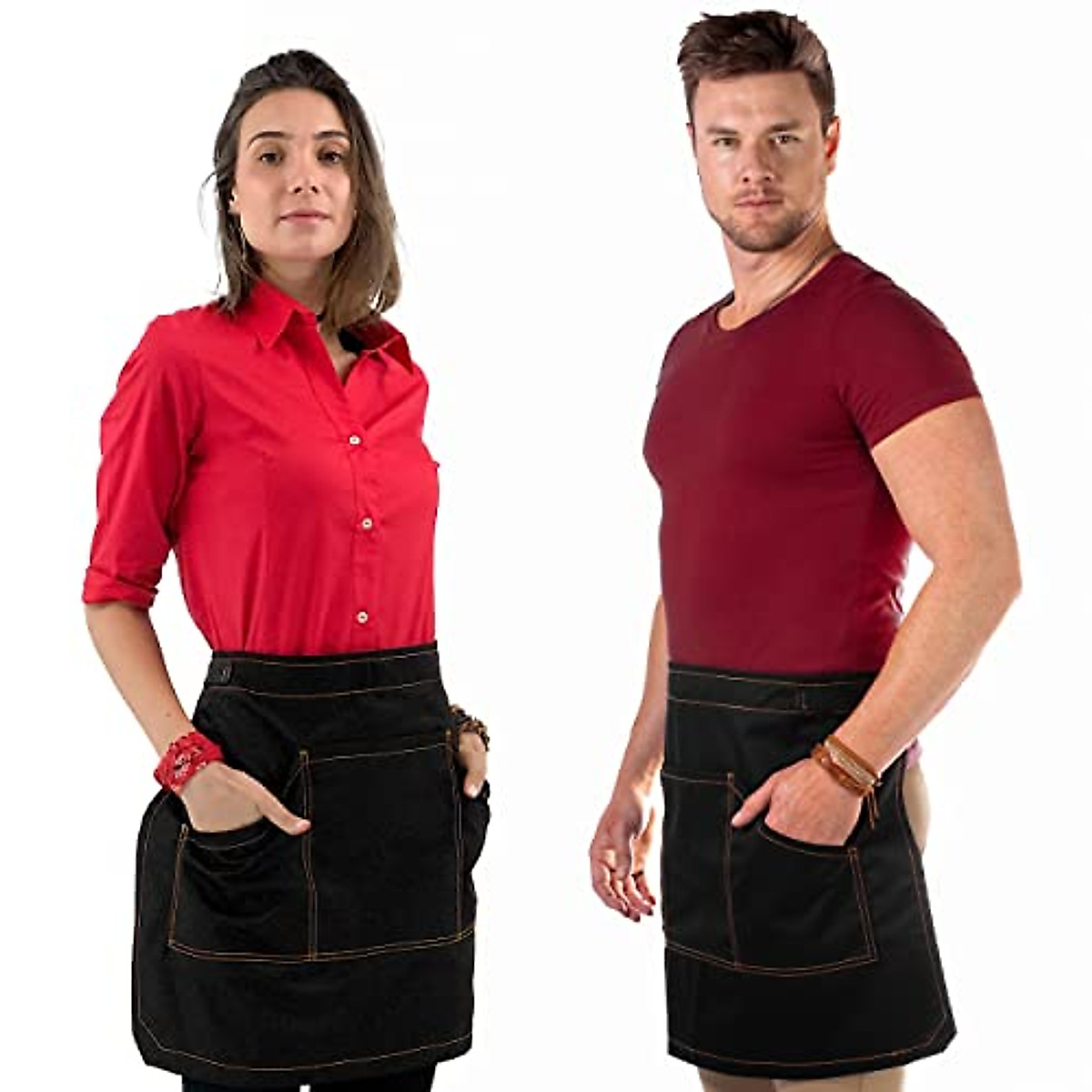 Under NY Sky Half Deep Black Apron with Durable Twill – Bistro Apron, Waist Apron adjustable for Men and Women – Professional Barista, Bartender, Mixologist, Florist, Server Aprons
