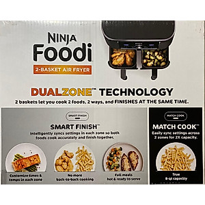 Ninja Foodi AD150 8 Quart 6 in1 DualZone 2-Basket Air Fryer with 2 Independent Frying Baskets, Match Cook & Smart Finish to Roast, Broil, Dehydrate & More for Quick, Easy Meals, Black