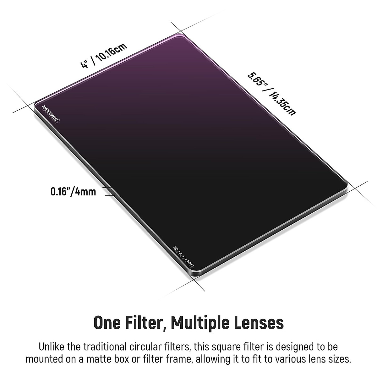 NEEWER ND1.8(6 Stops) Square ND Filter, 4"x5.65" Cinema Neutral Density Filter Compatible with Tilta Compatible with SmallRig Matte Box, Slim Multi Coated HD Optical Glass/1.56% Light Transmittance