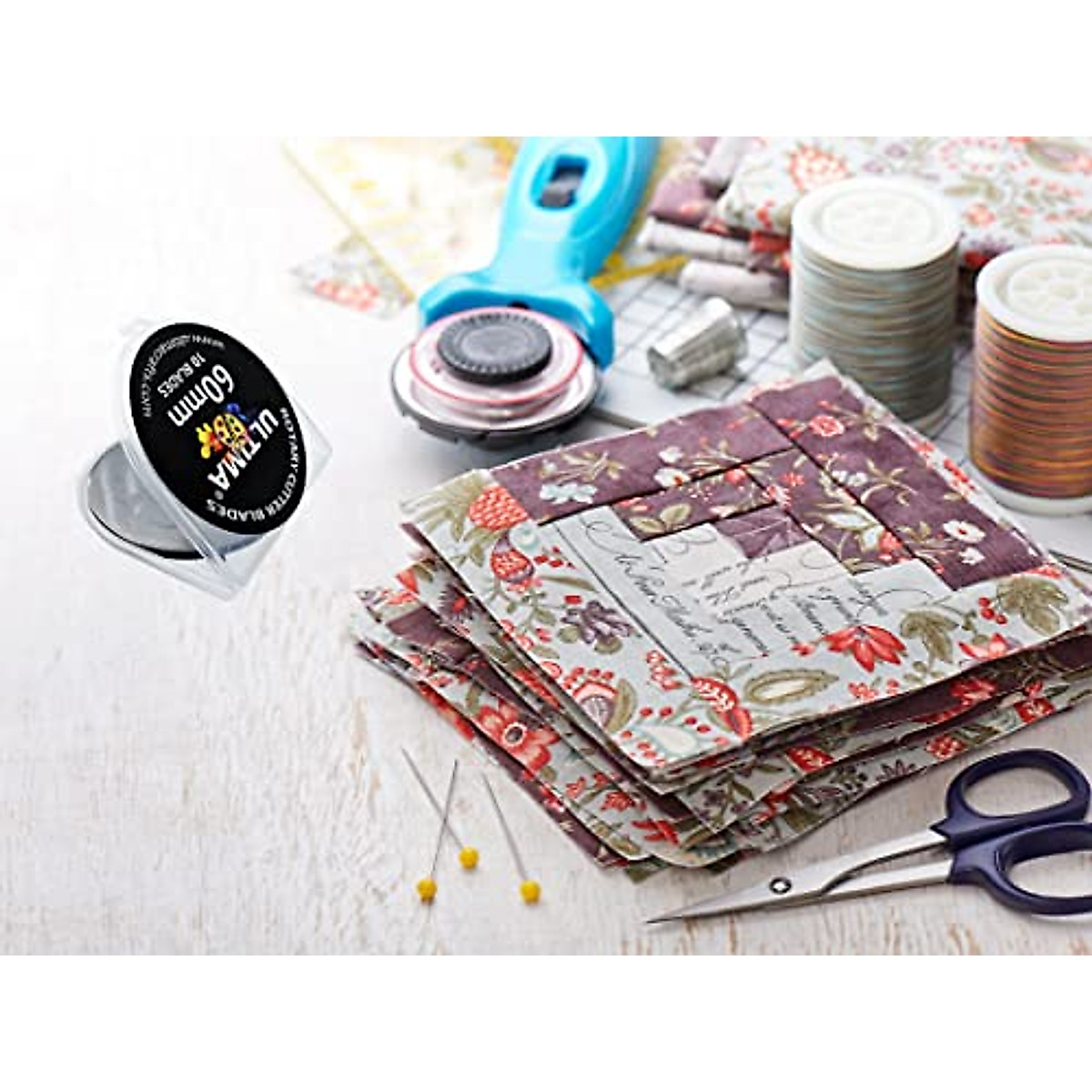 Ultima 60mm Rotary Cutter Blades – 10 Blades Per Pack – Fits Most Rotary Cutters Including Fiskars, Olfa, Martelli and TrueCut – Cuts Quilting Fabric, Leather, and More