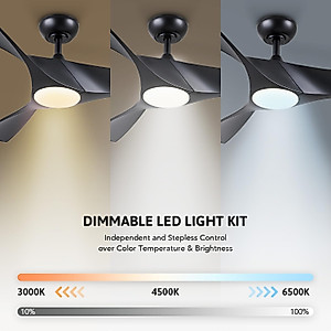 VONLUCE Ceiling Fan with Light and Remote Control, 52 Inch Modern Fan with 3 Blades Noiseless DC Motor for Bedroom, Living Room, Kitchen, Study, Black