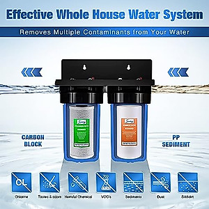 iSpring WGB21B 2-Stage Whole House Water Filtration System with 3/4 inch Push-Fit Braided Stainless Steel Hose Connectors and Ball Valve