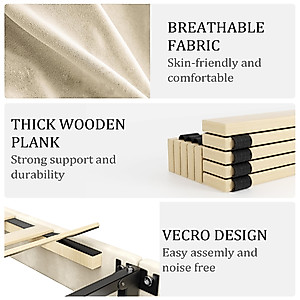 Sismplly Queen Bed Frame with Headboard,Bed Frame Queen Size Vertical Channel Tufted Wingback No Box Spring Needed, Mattress Foundation, Easy Assembly, Beige