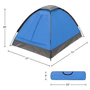 2-Person Tent with Sleeping Bag – Camping Gear Set Includes Outdoor Dome Tent with Rain Fly and 1 Adult Sleep Bag by Wakeman Outdoors (Blue)