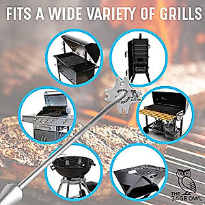 The Sage Owl Barbecue Grill Cleaning Kit for Hot Grills - for Grill Aficionados. Stainless Steel Bristle Free Grill Scraper Tool with 17" Long Handle, Best BBQ Cleaner - Kitchen Stocking Stuffers Men