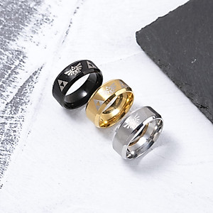 Winssigma Stainless Steel Ring for Men, Triangle Pendant Necklace Cosplay Jewelry Set for Gaming Enthusiast(Gold #6)