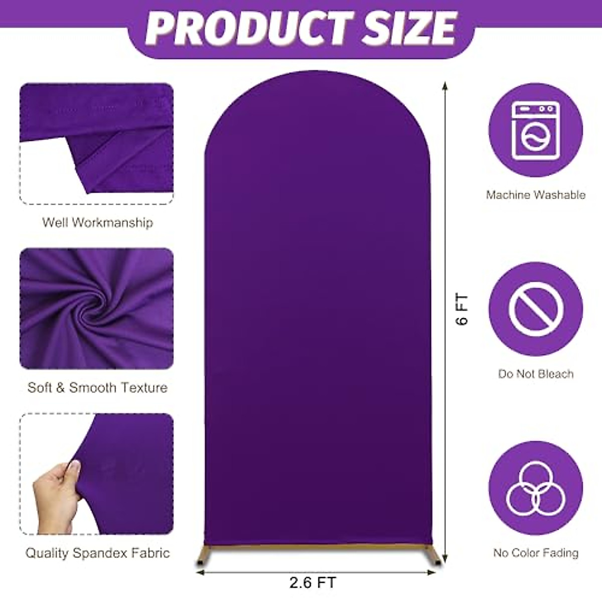 MODFUNS Purple Wedding Arch Cover 2.6x6FT Spandex Fabric Arch Backdrop Stand Cover Fit Round Top Arch Stand Cover Unique Arch Cover Backdrop Fabric for Party Birthday Bridal Baby Shower Backdrop