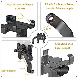 Homeet Motorcycle Phone Mount, Metal Motorcycle Phone Holder Motorbike Rearview Mirror Smartphone Holder Mount Universal 【Φ10mm】- 360° Rotation Adjustable - Aluminum Alloy